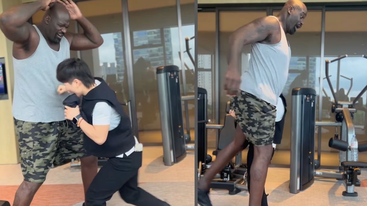 UFC Strawweight Champ Zhang Weili Playfully Punches Shaq, Then Lifts ...